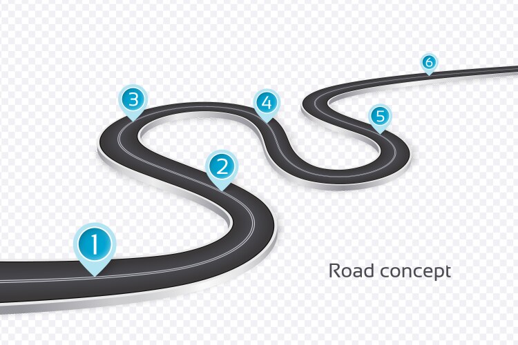 Roadmap with many milestones on winding line Vector Image