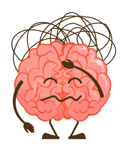 Sad frustrated brain emoticon isolated on white Vector Image