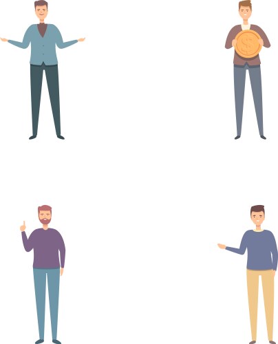 Creditor character icons set cartoon Royalty Free Vector