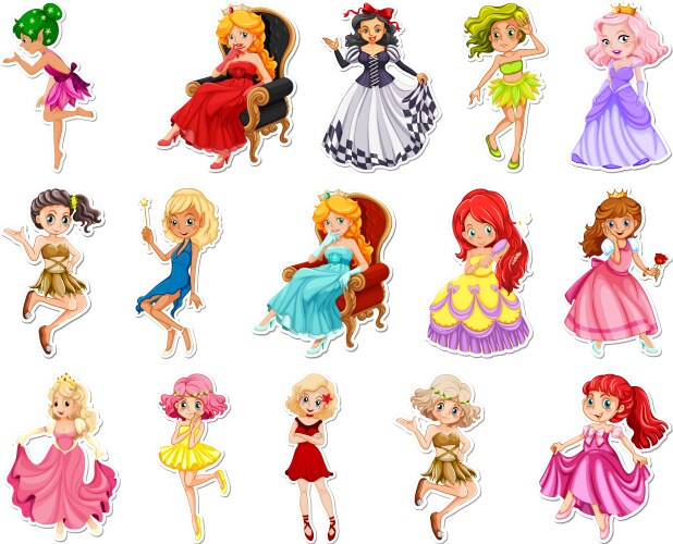 Sticker template with a little princess cartoon Vector Image
