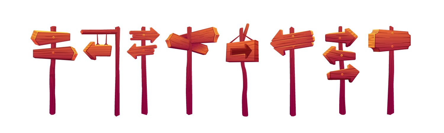 Wooden arrow signboards direction set Royalty Free Vector