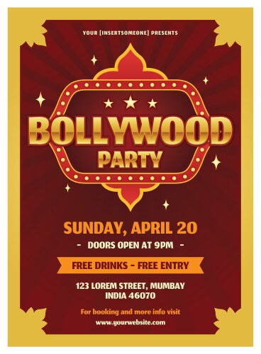 Bollywood party poster template Royalty Free Vector Image