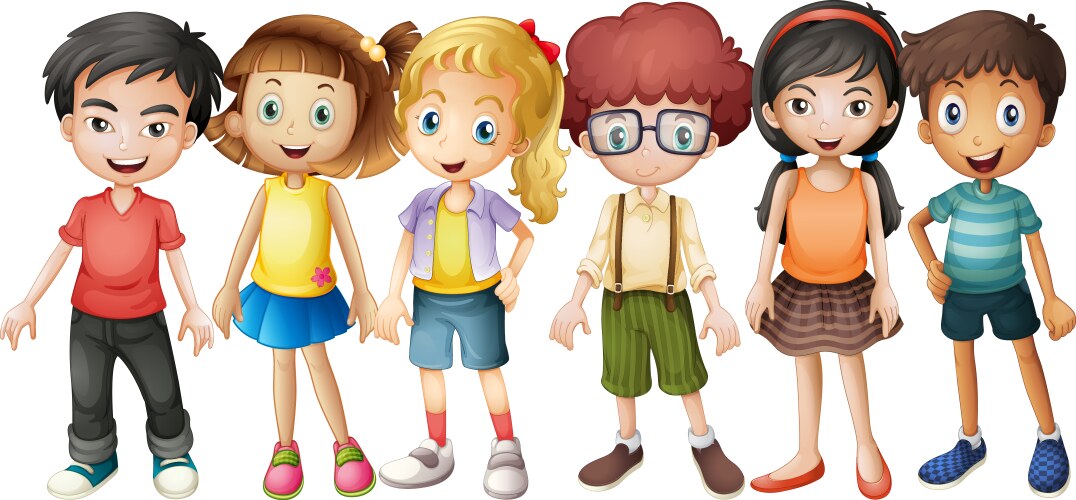 Happy children standing and on wheelchairs Vector Image