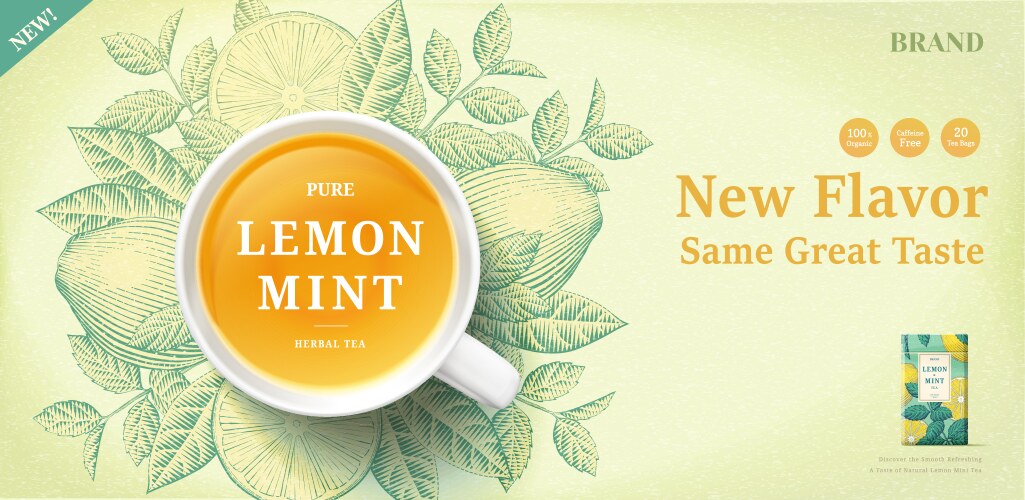 Engraving lemon mint tea ads Royalty Free Vector Image