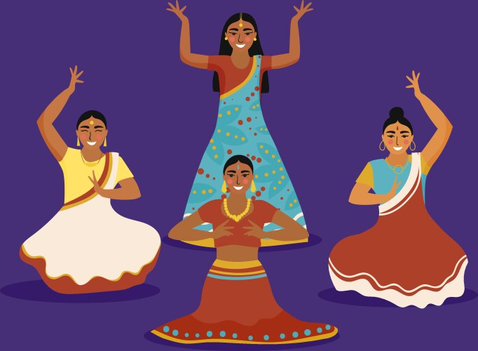 Group of people dancing bollywood Royalty Free Vector Image