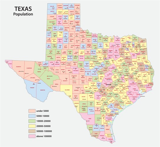 Texas County Map Royalty Free Vector Image - VectorStock