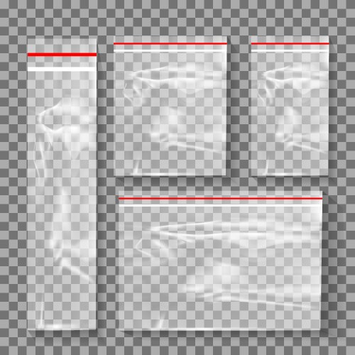 Food empty plastic packaging bag icon set Vector Image