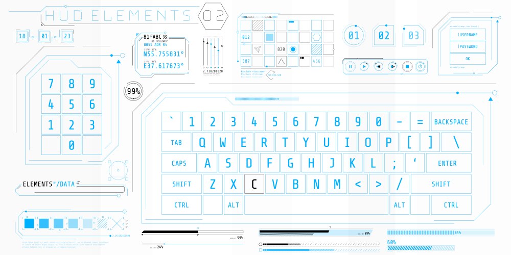 Bright white outline keyboards futuristic user Vector Image