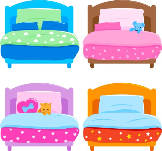 Cozy bed with soft blankets and pillows isolated Vector Image