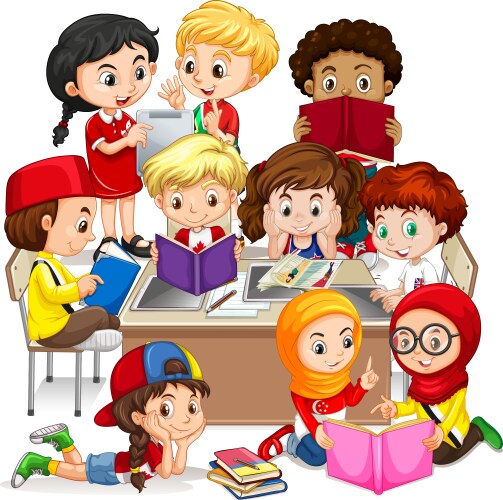 Children using laptop for online learning Vector Image