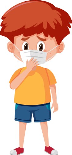 Sad looking boy wearing mask on white background Vector Image