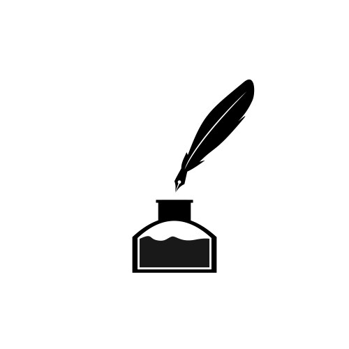 Feather quill pen golden ink logo Royalty Free Vector Image