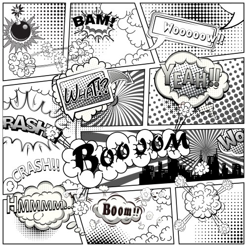 Black and white comic book page Royalty Free Vector Image