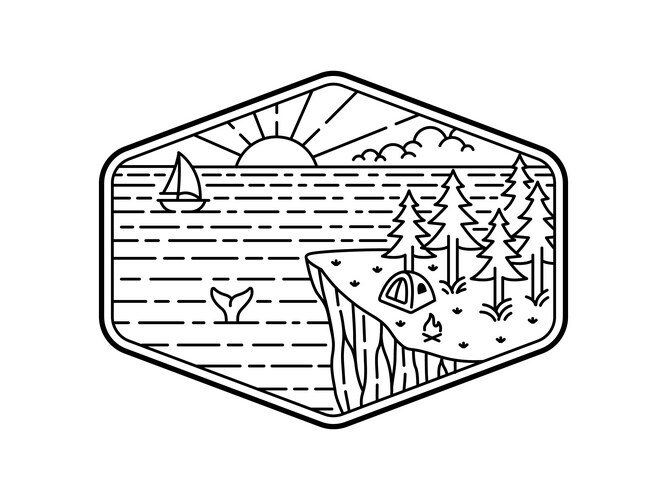 Natural scenery in the frame line art Royalty Free Vector