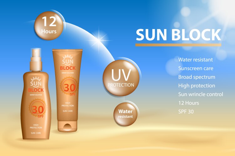 Sunscreen ads template sun protection sunblock Vector Image