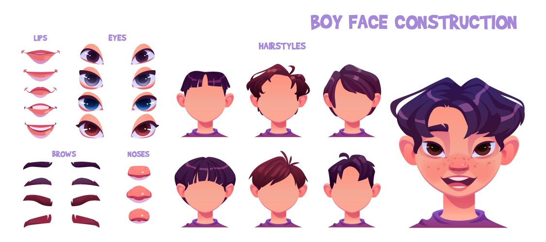 Male face constructor man character avatar kit Vector Image