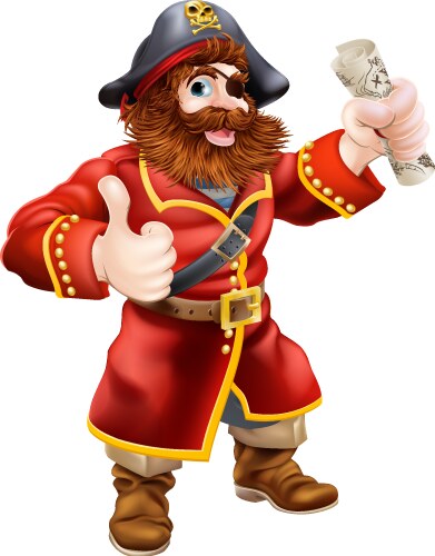 Cartoon pirate captain holding a treasure map Vector Image