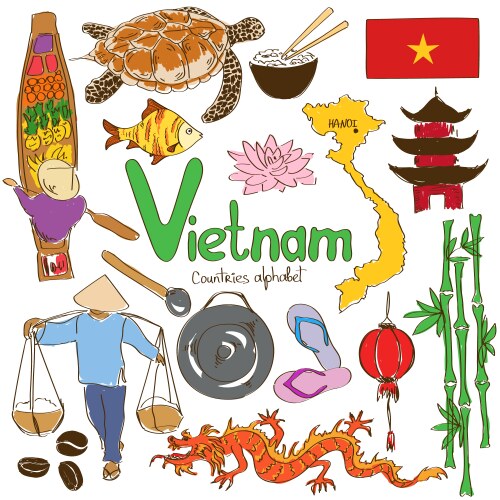 Set traditional vietnamese elements and symbols Vector Image