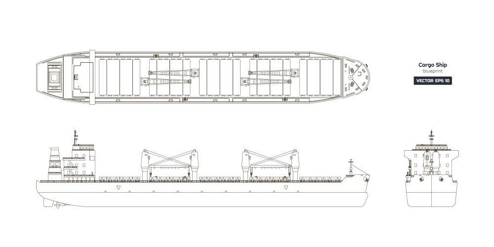 Outline blueprint of military ship top front Vector Image