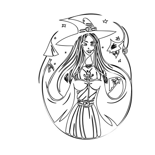 Witch outline sketch Royalty Free Vector Image