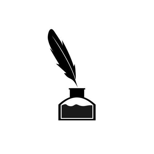 Feather quill pen golden ink logo Royalty Free Vector Image