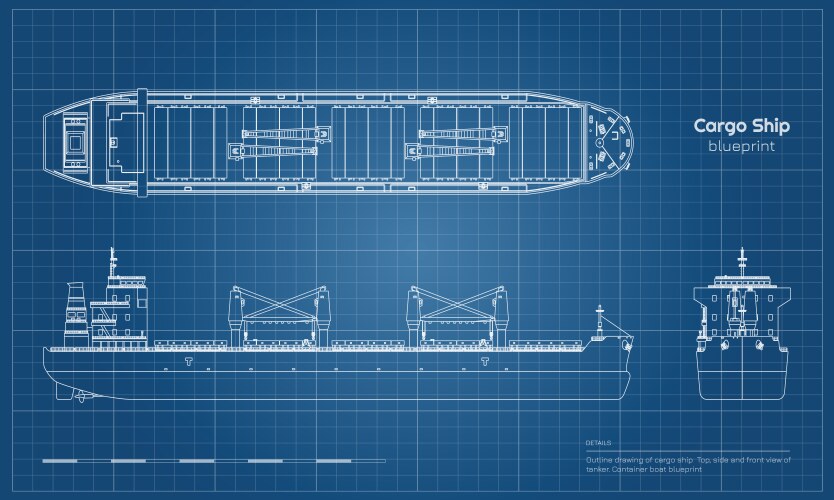 Outline blueprint of military ship top front Vector Image