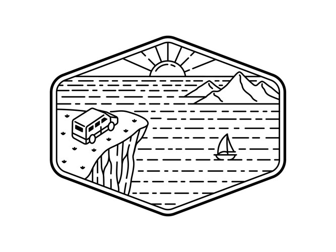 Natural scenery in the frame line art Royalty Free Vector