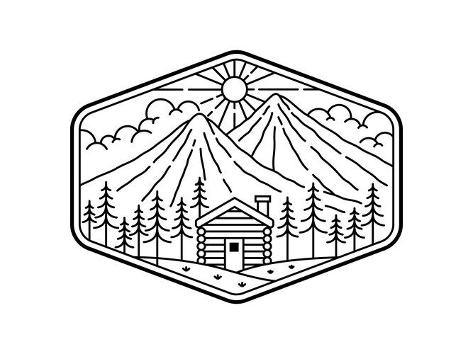 Natural scenery in the frame line art Royalty Free Vector