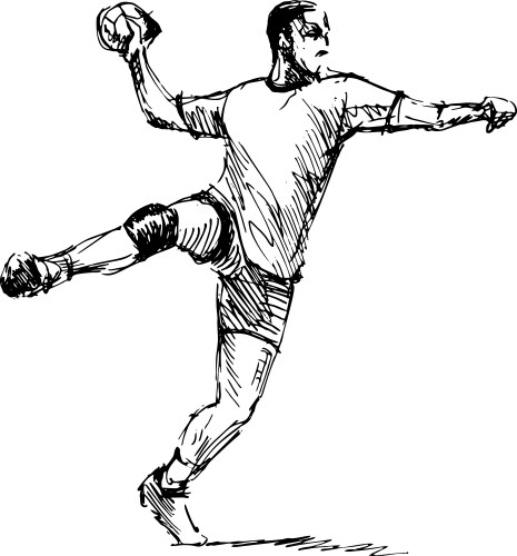 Colored hand sketch handball player Royalty Free Vector