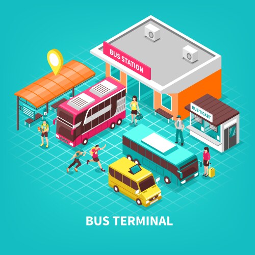Isometric bus station terminal Royalty Free Vector Image
