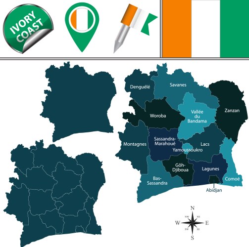 National map of ivory coast Royalty Free Vector Image