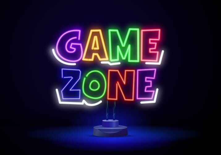 Kids play zone neon sign bright signboard light Vector Image