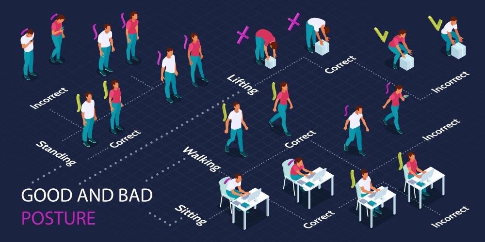 Correct and incorrect posture flat icons Vector Image
