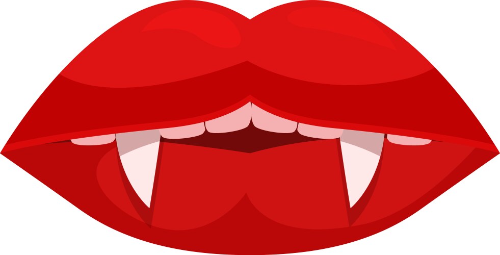 Red lips showing fangs baring teeth for halloween Vector Image