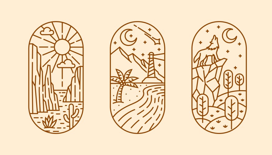 Beautiful nature line art Royalty Free Vector Image