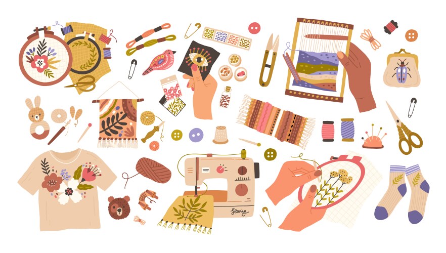 Yarn and threads colorful flat Royalty Free Vector Image