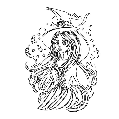 Witch outline sketch Royalty Free Vector Image