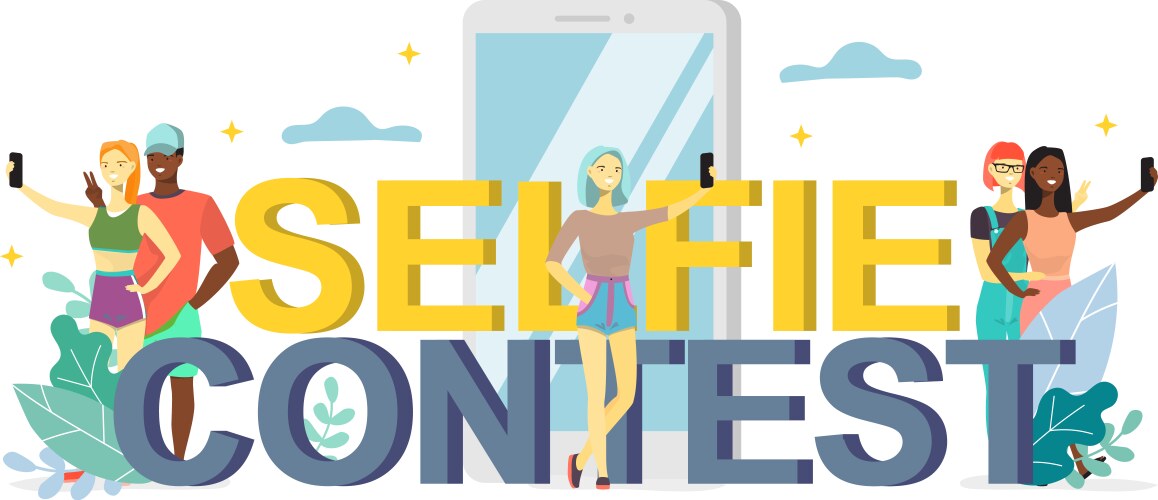 Selfie contest poster flat style design Royalty Free Vector