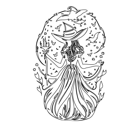 Witch outline sketch Royalty Free Vector Image