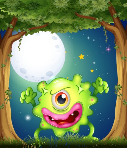 With trees and moon in cartoon Royalty Free Vector Image