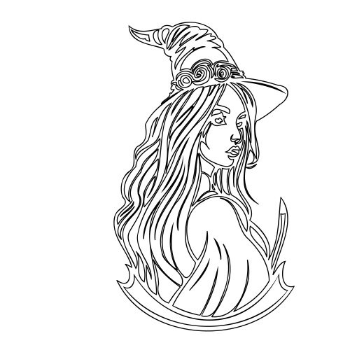 Witch outline sketch Royalty Free Vector Image
