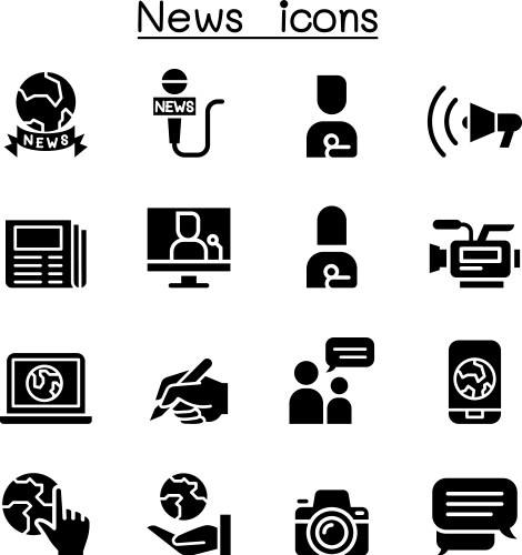 Journalism and broadcasting black icons set Vector Image