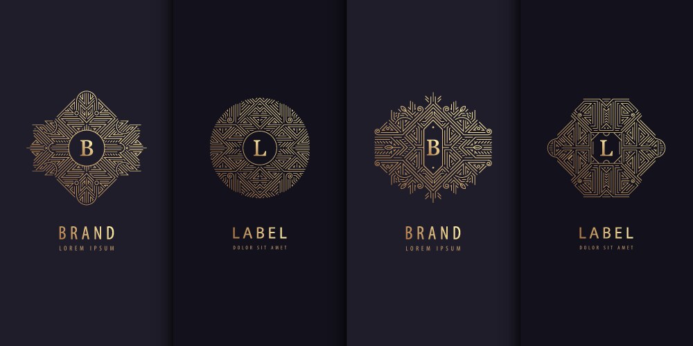 Set of golden label design patterns square Vector Image
