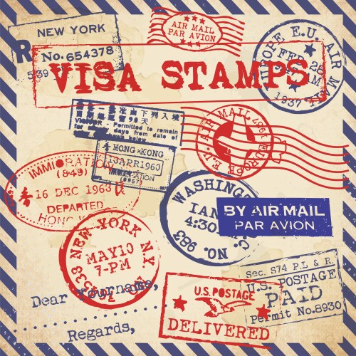 Various visa stamps background Royalty Free Vector Image