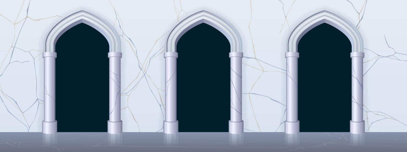 Arches with columns in wall gates pillars Vector Image