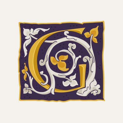 C letter drop cap logo square medieval initial Vector Image