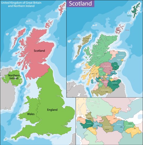 Map scotland with districts Royalty Free Vector Image