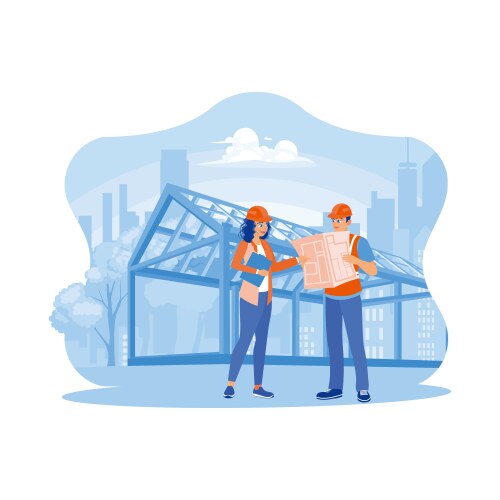 Construction team discusses quality work plans Vector Image