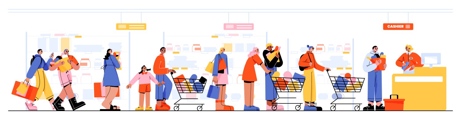 Angry queue in store dissatisfied customers line Vector Image
