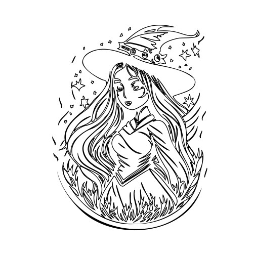 Witch outline sketch Royalty Free Vector Image